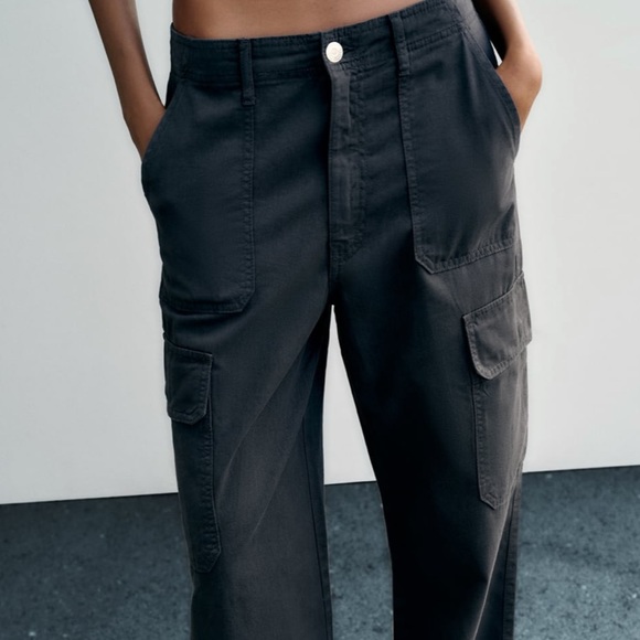 Zara | Pants & Jumpsuits | Zara High Rise Trf Straight Leg Cargo Pants ...